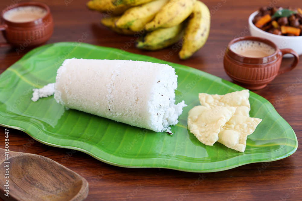 Rice Puttu white Pittu , Kadala Chickpea curry , milk tea , popular ...