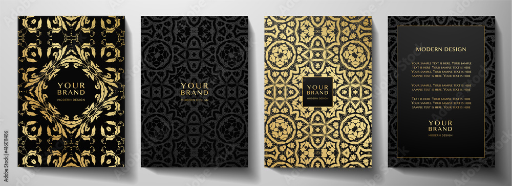 Floral gold curve pattern cover design set. Luxury abstract golden ...