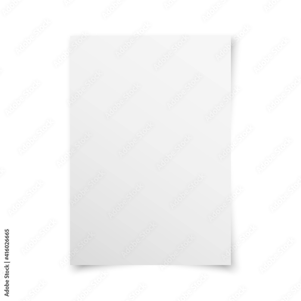 White realistic blank paper page with shadow isolated on white ...