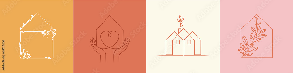 Vector set of abstract logo design templates in simple linear style ...