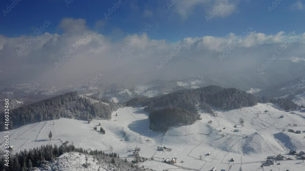 4K Aerial view of Fundata village from Rucar-Bran Pass in Romania ...