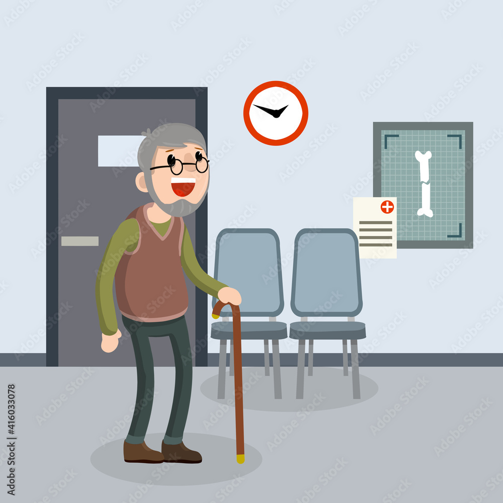 Old senior man in the doctor office in hospital. Providing medical care ...