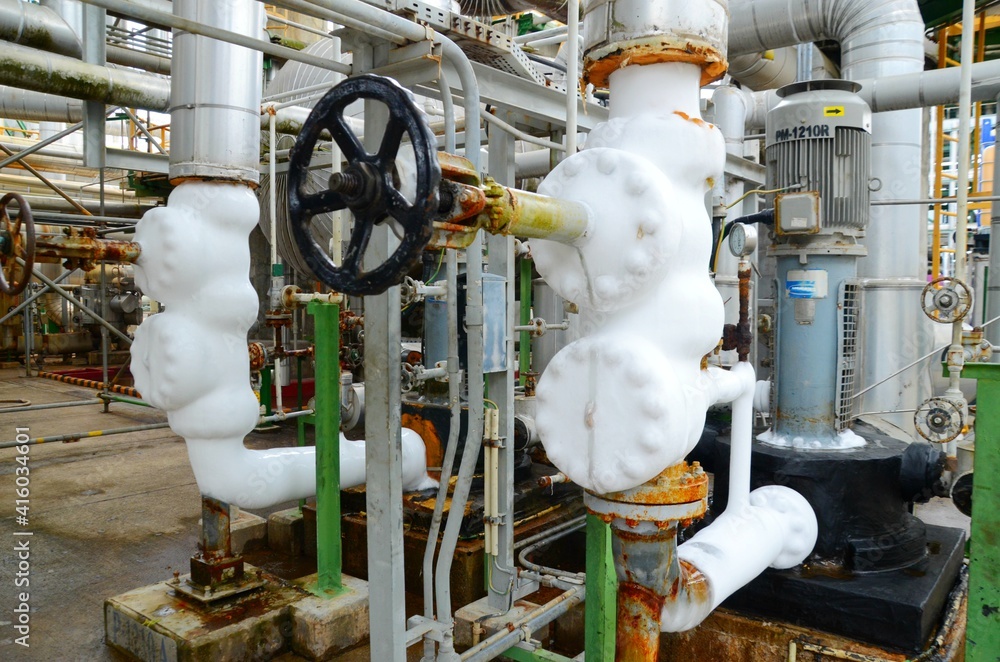 Production valve with ice on piping or pipeline due to high pressure ...