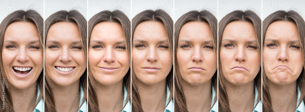 Woman emotions range from extremely happy to extremely sad. Happy and ...