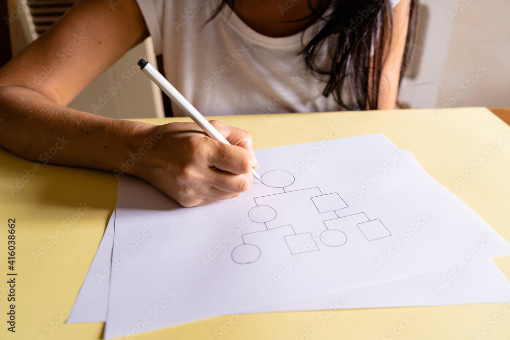 Front view of woman drawing her family tree with her ancestors Stock ...