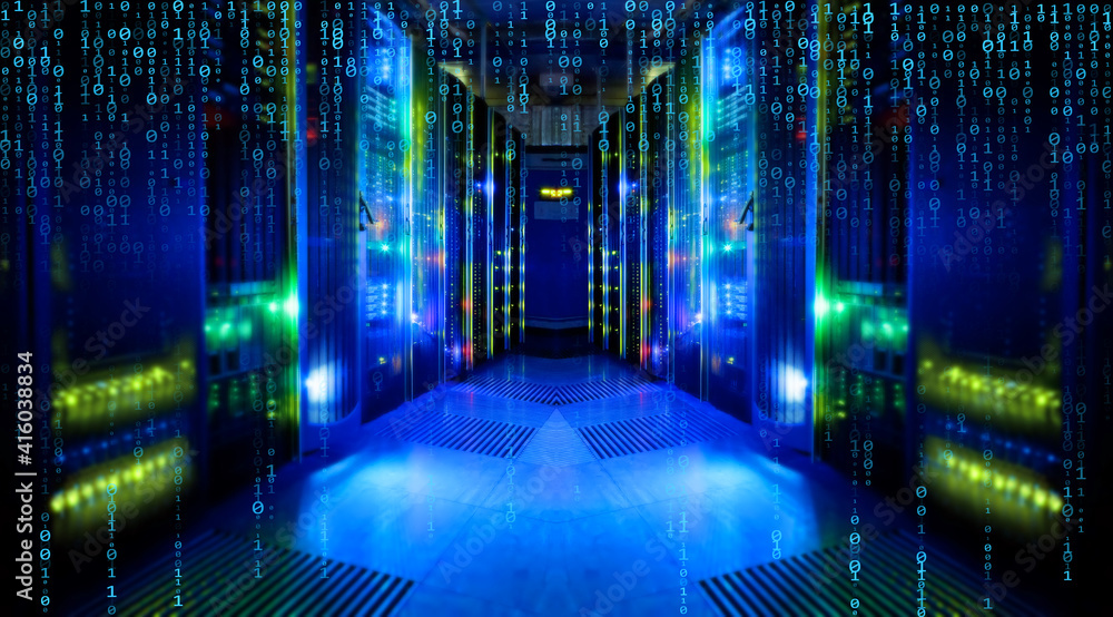 3D render Digital binary code matrix background in graphic concept ...