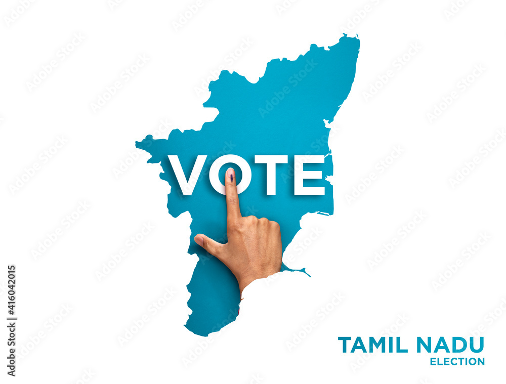 VOTE FOR INDIA TAMIL NADU, male Indian Voter Hand with voting sign or ...