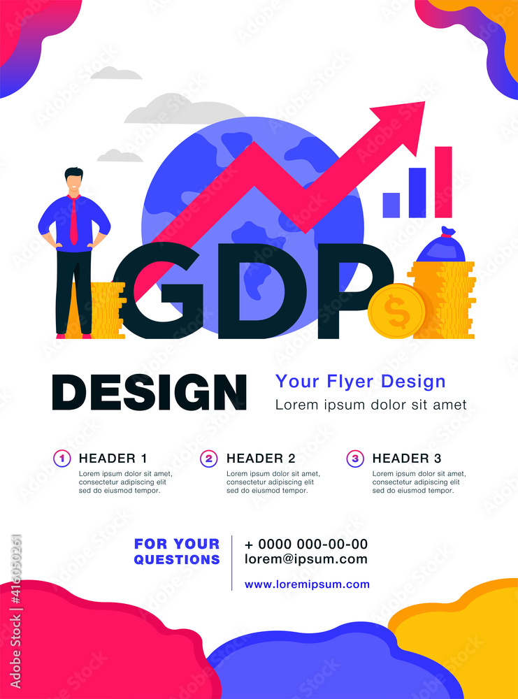 Gross domestic product concept. Growth arrow chart with globe, stacks ...