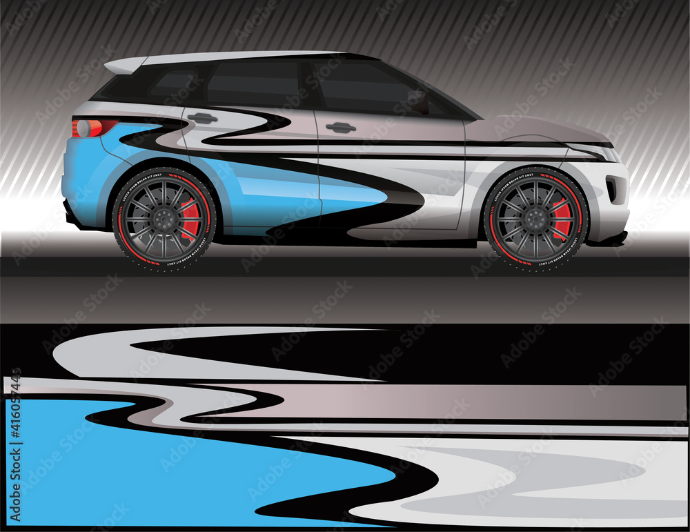 Car livery wrap decal, rally race style vector illustration abstract ...