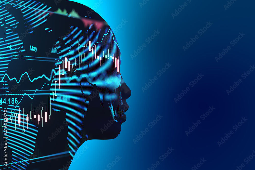 Stock market machine learning concept with head silhouette and ...