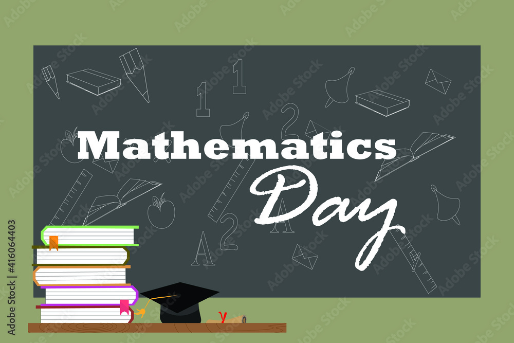 Mathematics Day, vector illustration with books and chalkboard ...