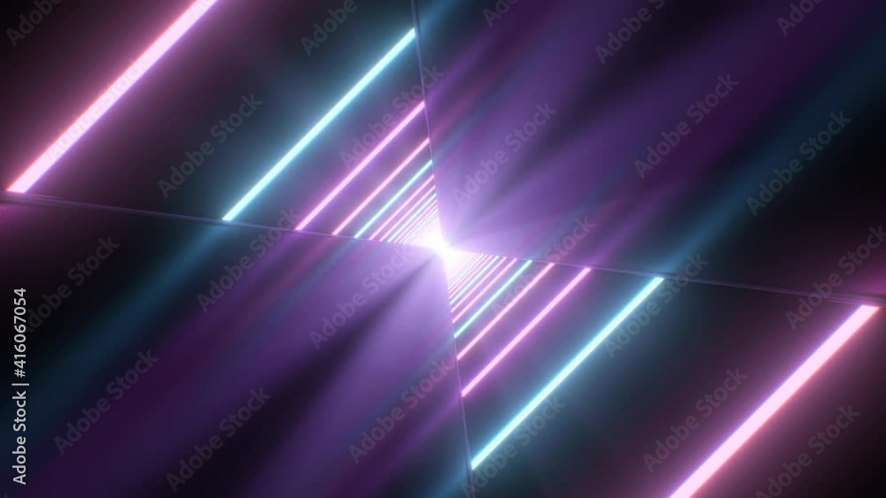 Ultraviolet Retro Neon Laser Beam Diagonal Line Reflections 3D Tunnel ...