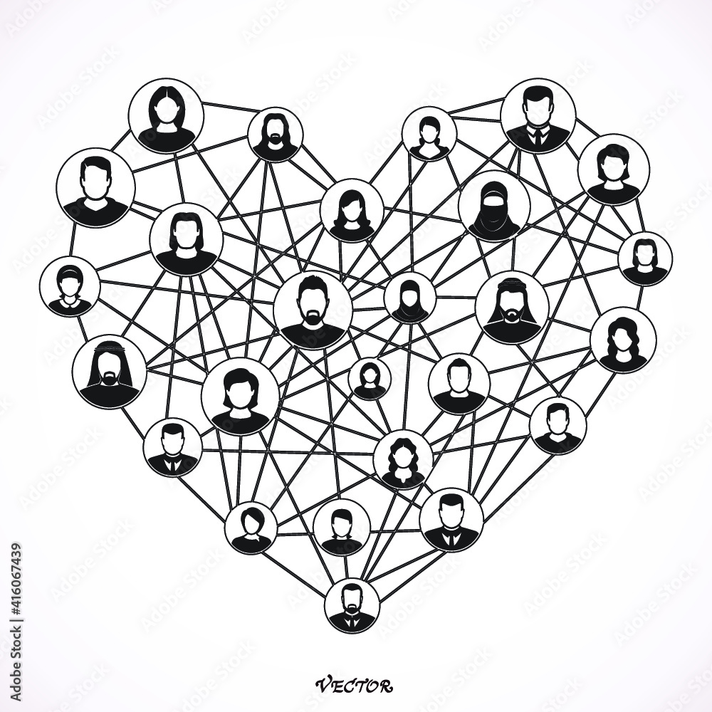 Social love: A heart made of icons to express love people in social ...