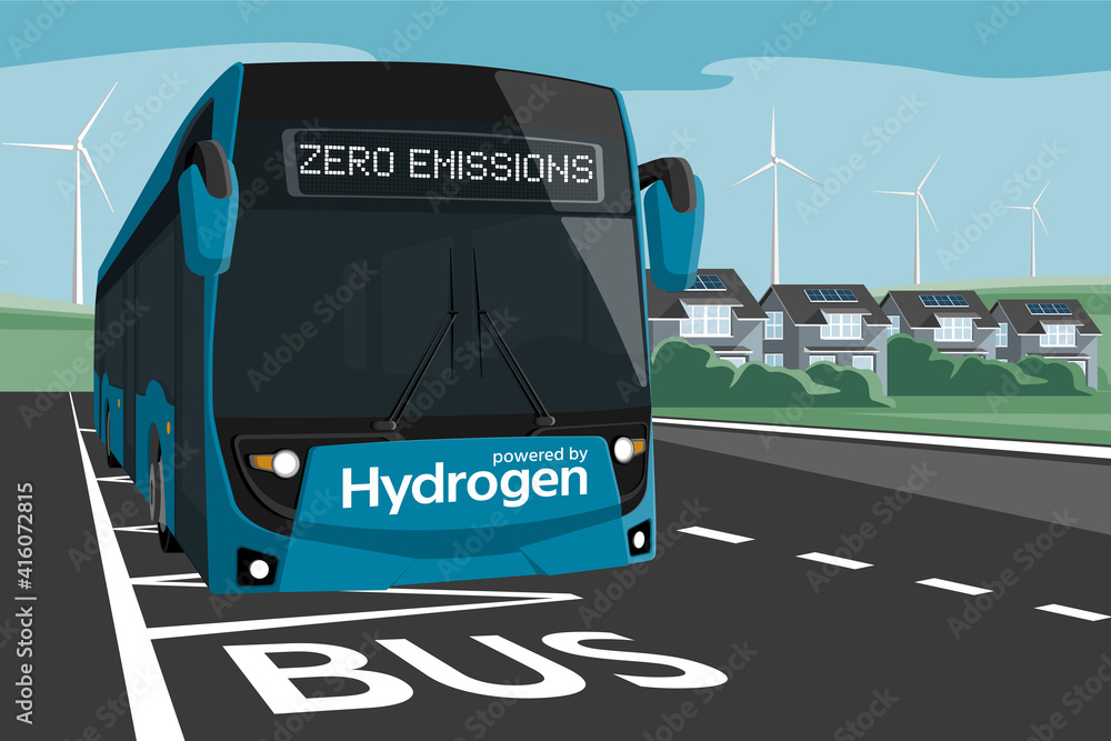 A hydrogen fuel cell bus concept. Vector illustration Stock Vector ...