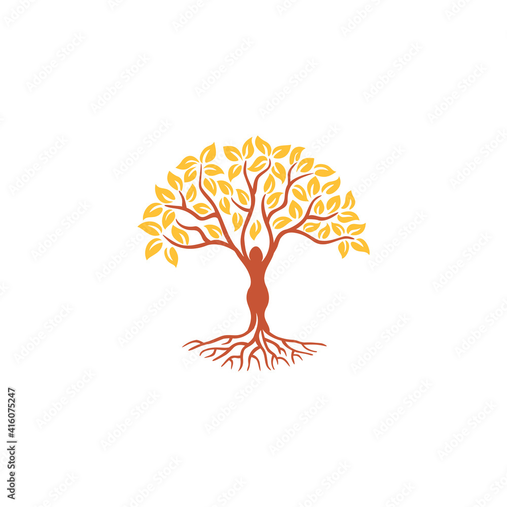 Elegant and Modern Yoga tree design with a beautiful human pose in the ...