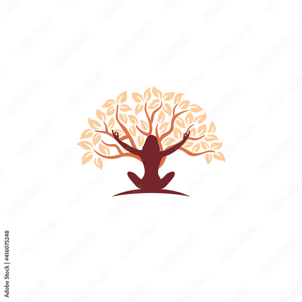 Elegant and Modern Yoga tree design with a beautiful human pose in the ...