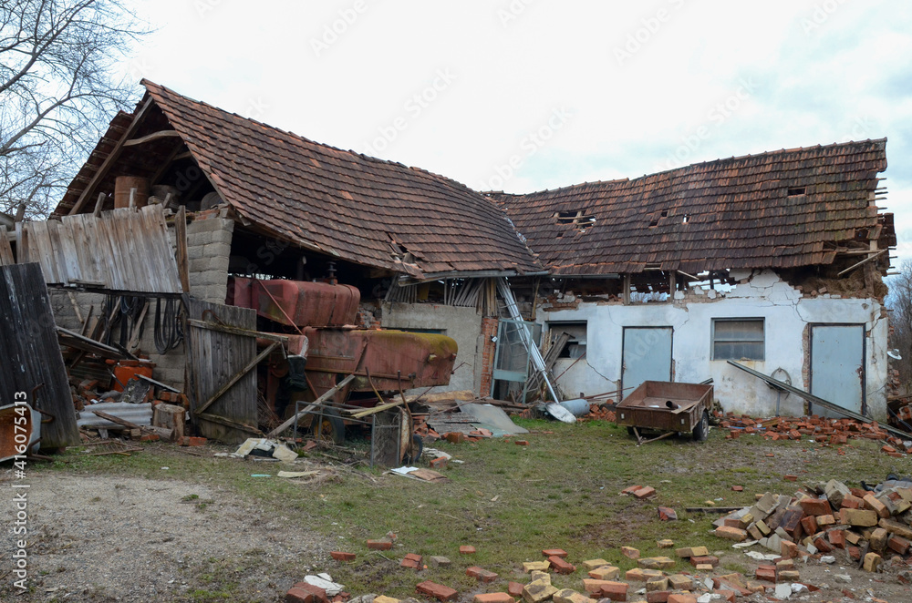 Collapsed and destroyed building ruins after devastating earthquake ...