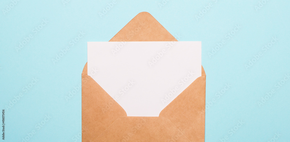 On a light blue background, an sheet of paper with a place to insert ...