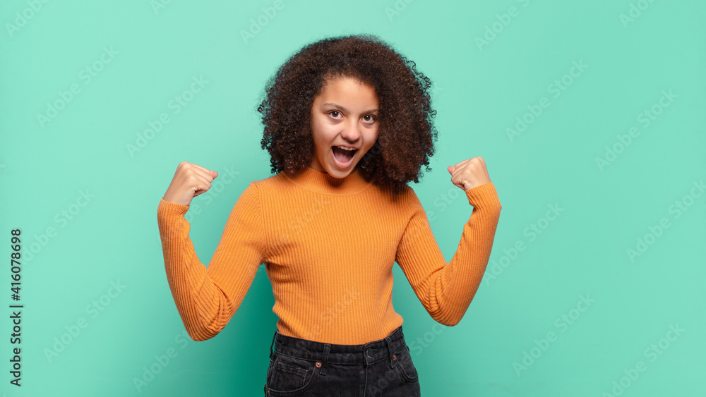 feeling happy, surprised and proud, shouting and celebrating success ...