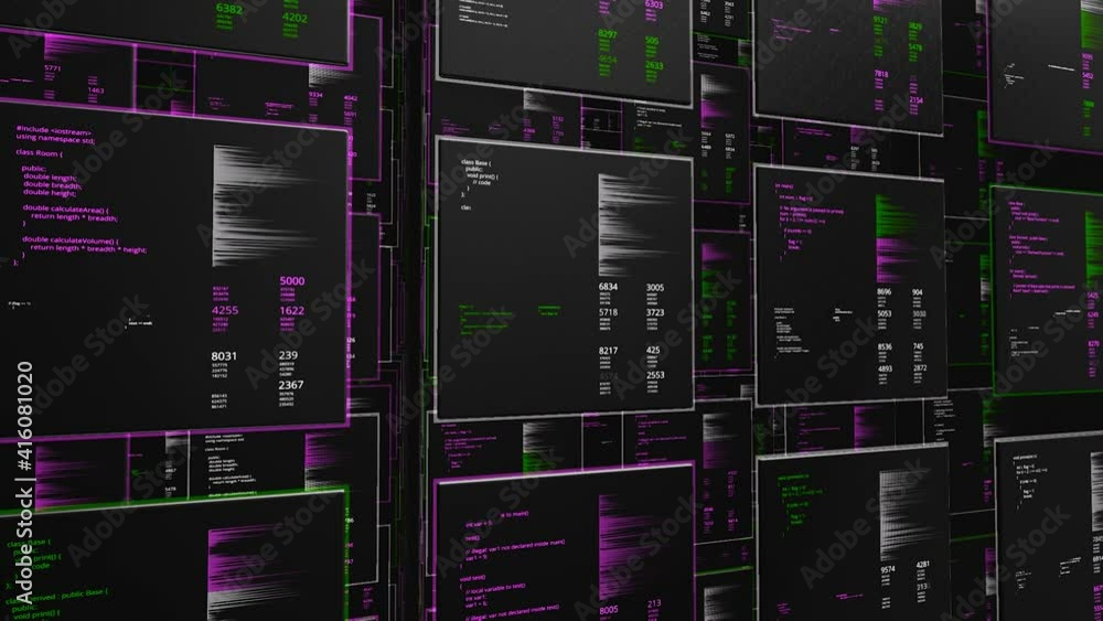 Multiple cells with information. Animation. Virtual space with information and numeric cells on ...