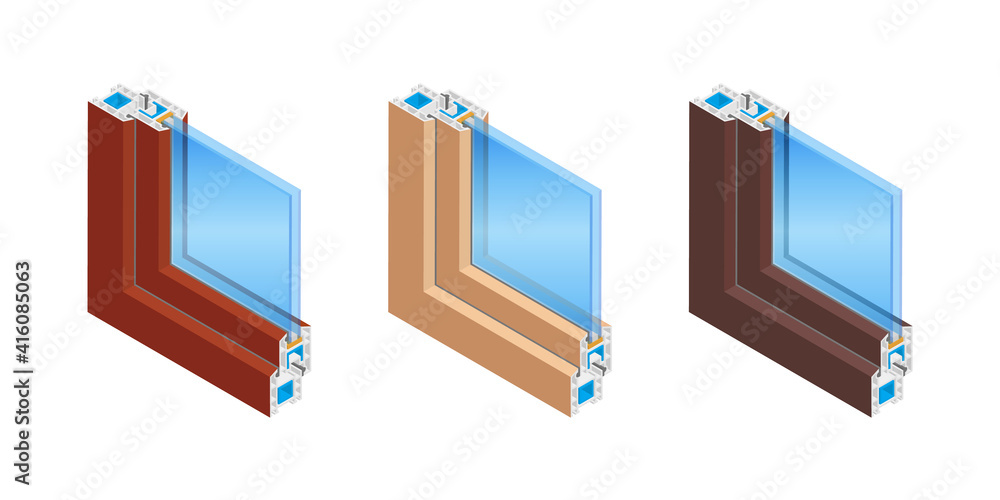 Isometric vector illustration plastic window frame profile isolated on ...
