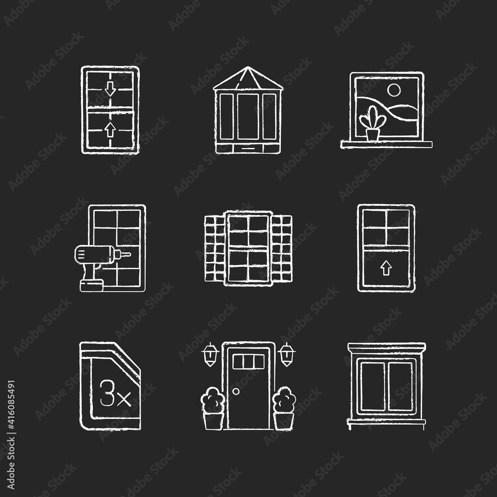 Vecteur Stock Installation services chalk white icons set on black ...