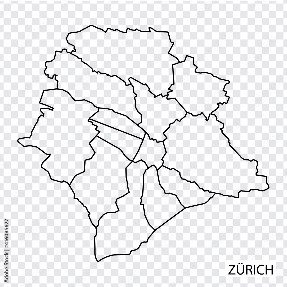 High Quality map of Zurich is a city Switzerland , with borders of the ...