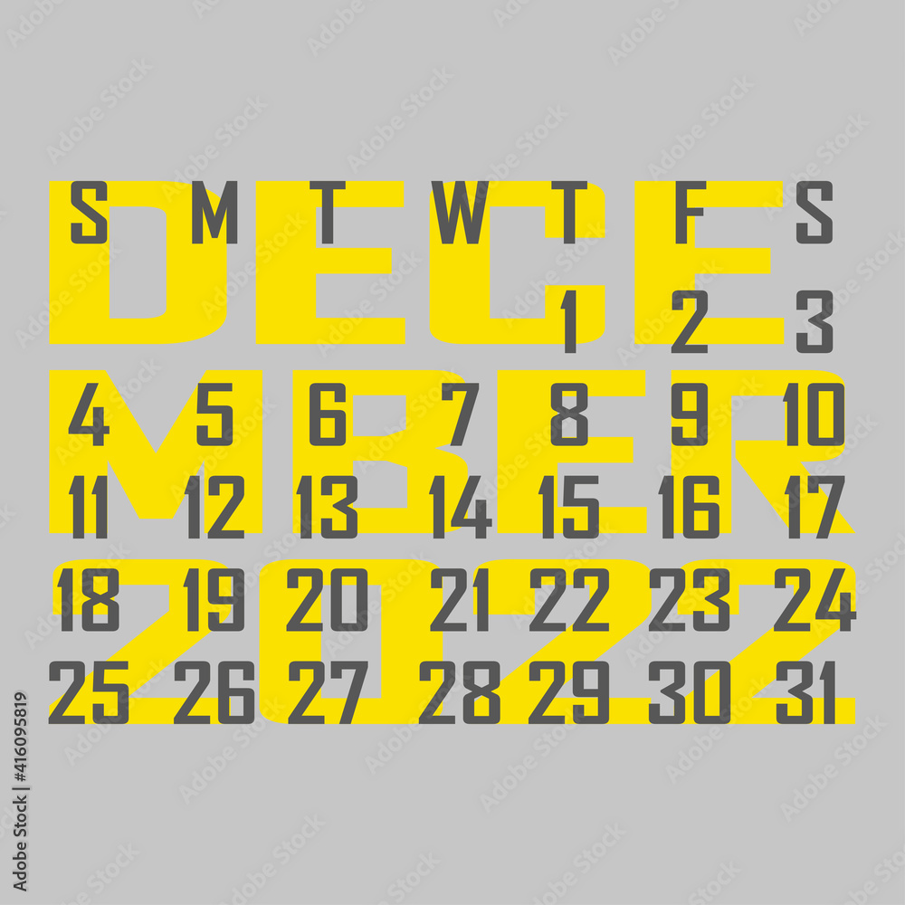 Letter calendar for December 2022. The week begins on Sunday. Time ...