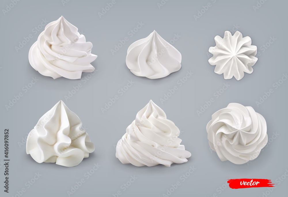 Set of whipped cream isolated on blue background. 3d realistic vector ...