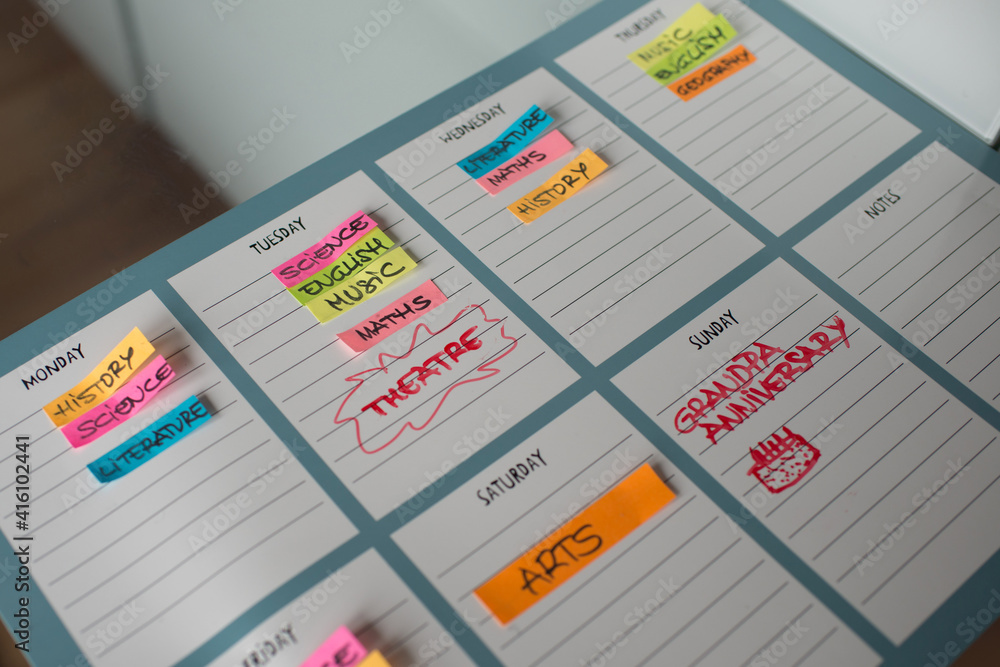 Colorful weekly timetable for scholar classes and freetime with ...