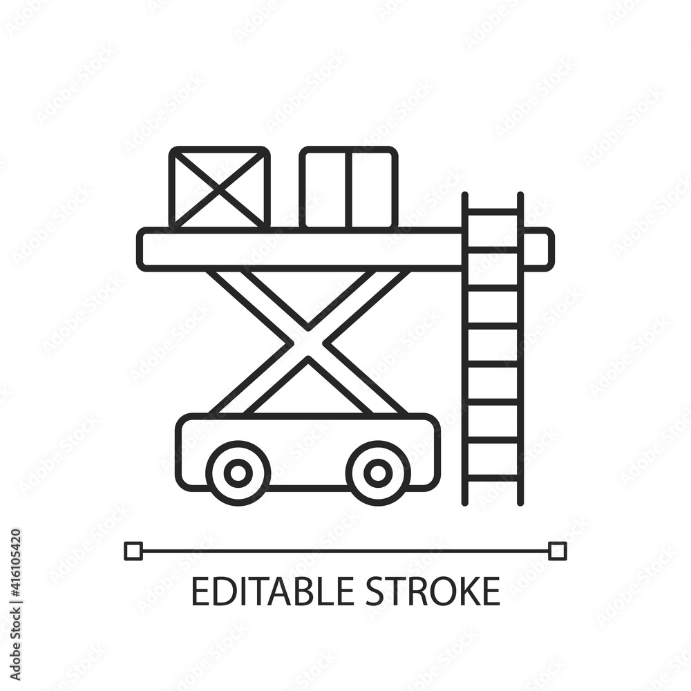 Ramp services chalk linear icon. Aircraft maintenance. Ground service ...