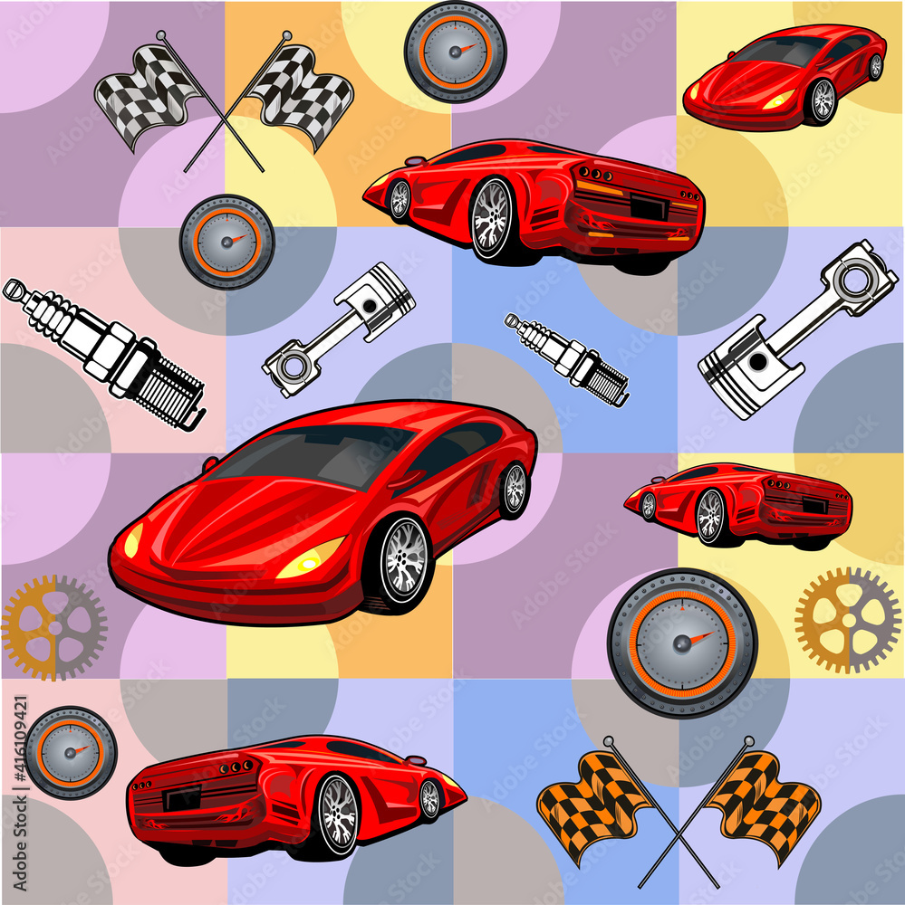 Pattern Big red sports car ready to start racing on the track. Original ...