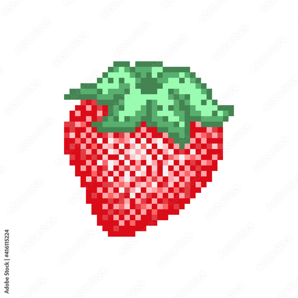 Pixel art strawberry icon. Retro style design strawberry symbol for ...