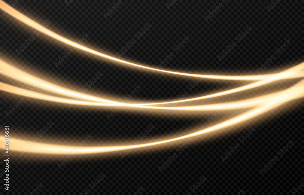 Vector glowing light lines. Neon light, light effect png. Golden line ...