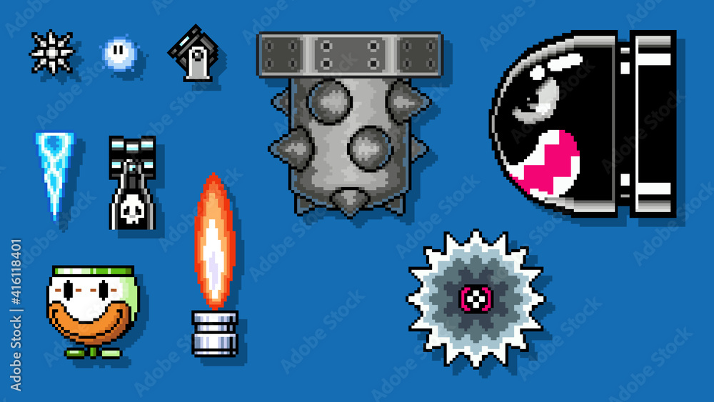 Set of enemies characters from Super Mario World classic video game ...