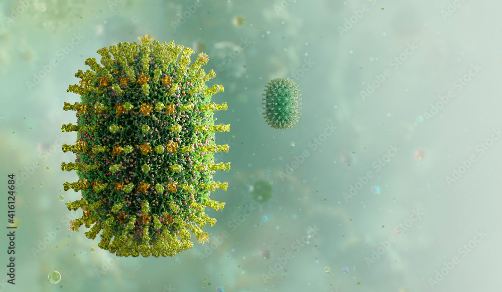 Influenza, flu H1N1 disease strain virus cells. Scientifically accurate ...