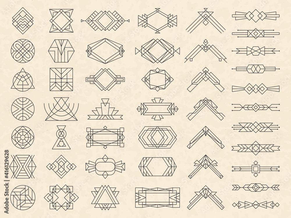 Art deco geometrical shapes. Modern design elements for emblems and ...