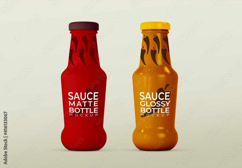 Glossy or Matte Glass Sauce Bottle Mockup Stock Template | Adobe Stock