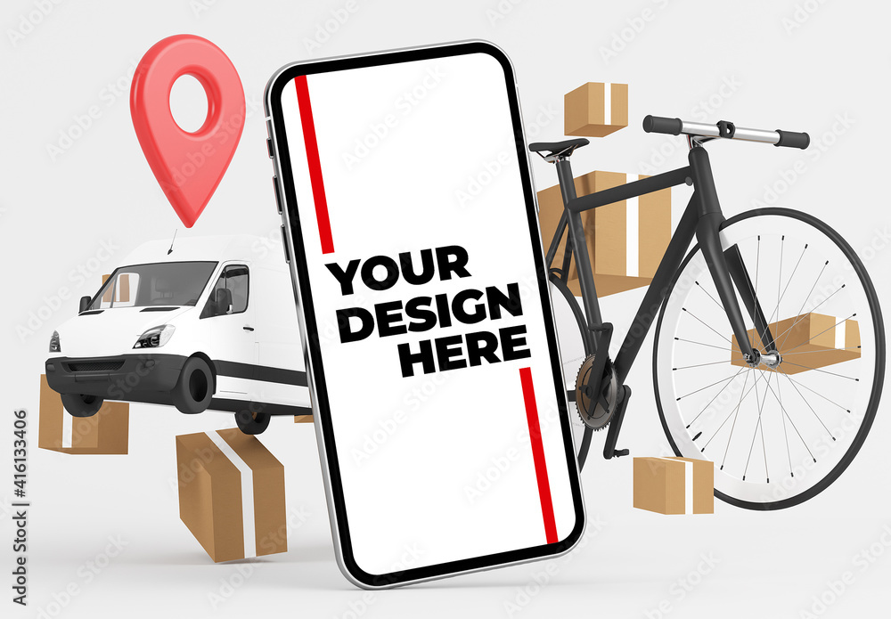 Delivery App Concept. Smartphone with Delivery Elements Mockup Stock ...