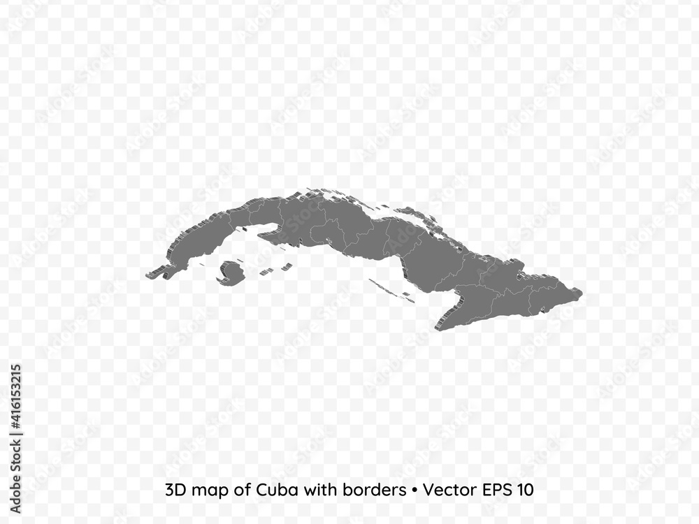 3D map of Cuba with borders isolated on transparent background, vector ...