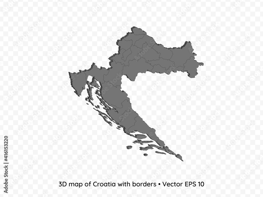 3D map of Croatia with borders isolated on transparent background ...
