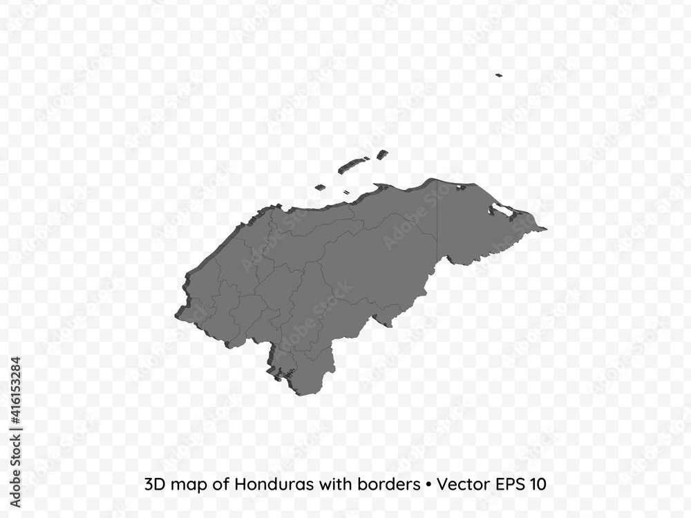 3D map of Honduras with borders isolated on transparent background ...