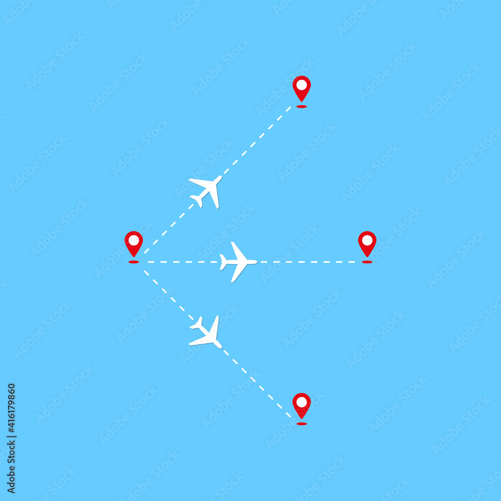 World map with flight routes airplanes in vector. plane and its track ...