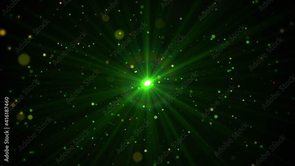Abstract Green Shiny Light Burst Optical Flare With Glitter Sparkle ...