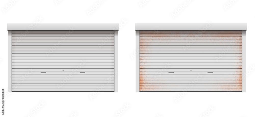 Roller shutter door vector illustration set ( normal and rusty version ...