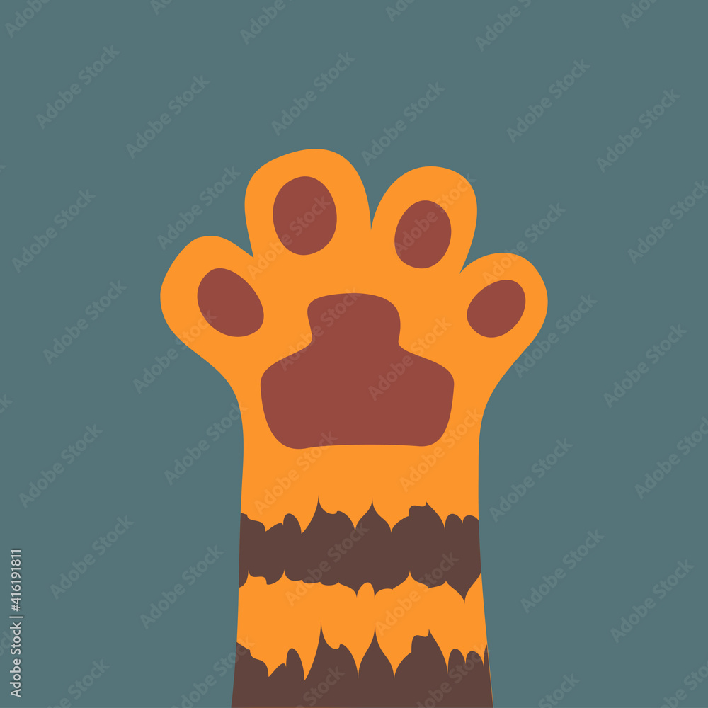 tiger foot paw, isolated on background, cartoon flat style vector ...