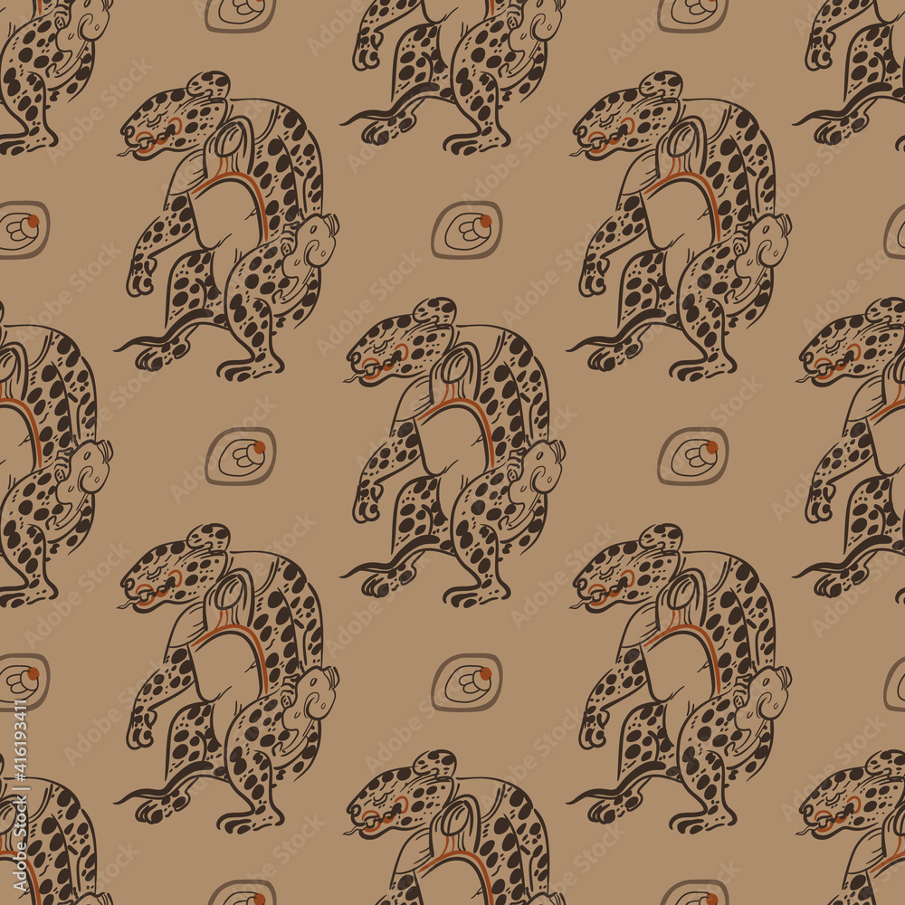 Seamless monochrome animal pattern with silhouettes of stylized jaguars ...
