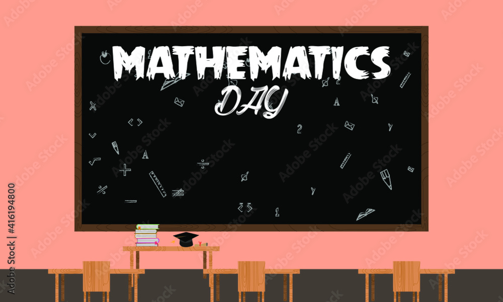 Mathematics Day, vector illustration with chalkboard, blackboard ...