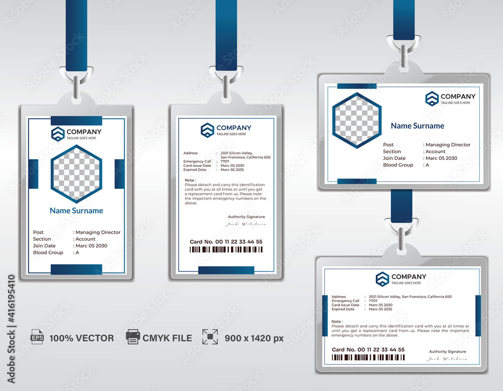 Corporate ID Card Design Template. Modern Horizontal and Clean Blue ...