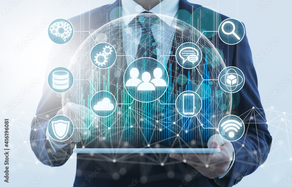 Business innovation technology. Business person using tablet computer ...